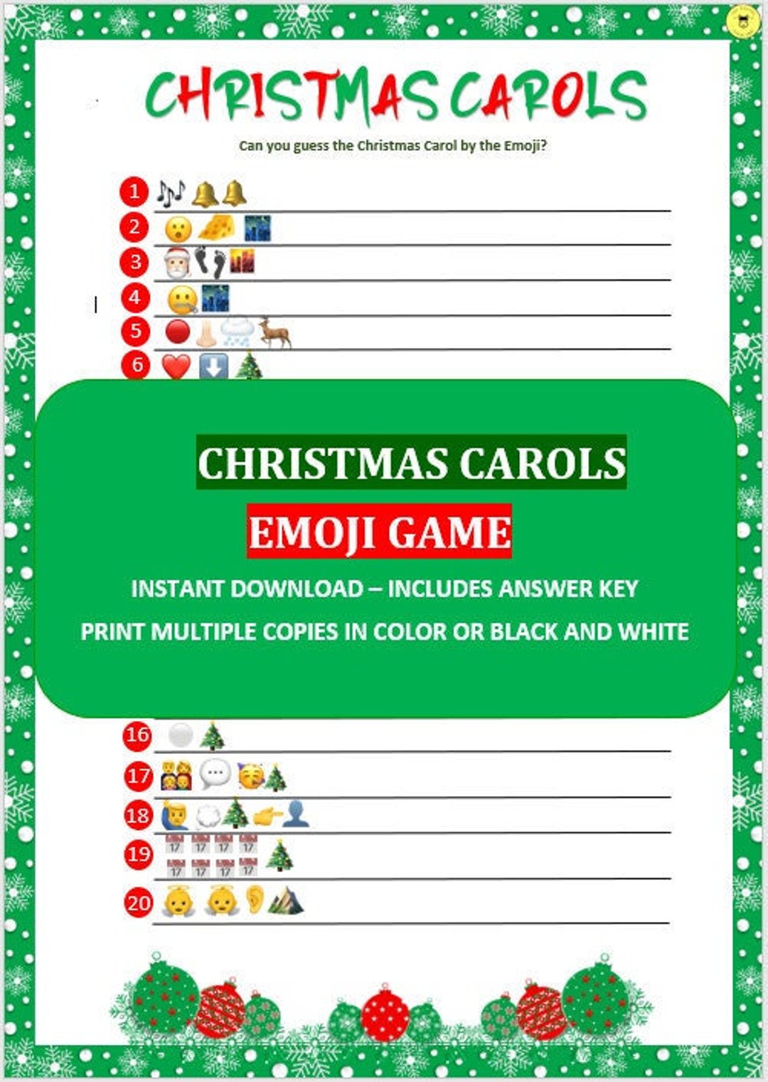 Christmas Carols Emoji Game: Printable Quiz (instant Download) - Etsy