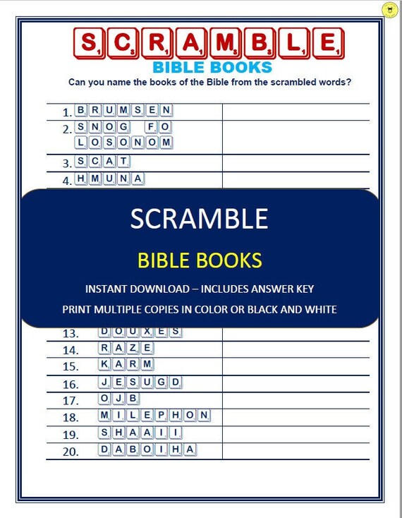 Bible Books Scramble Printable church and Bible Activity for | Etsy