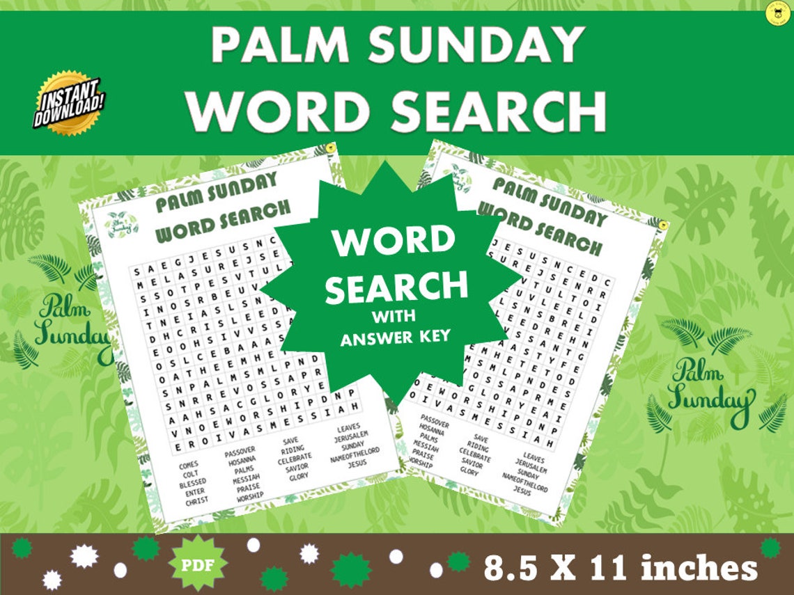 Palm Sunday Word Search bible Palm Sunday Game Printable Instant ...