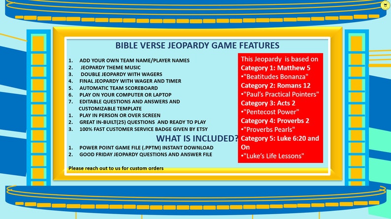 Bible Verses Jeopardy Game: Trivia Party, Zoom Church Activity (instant ...