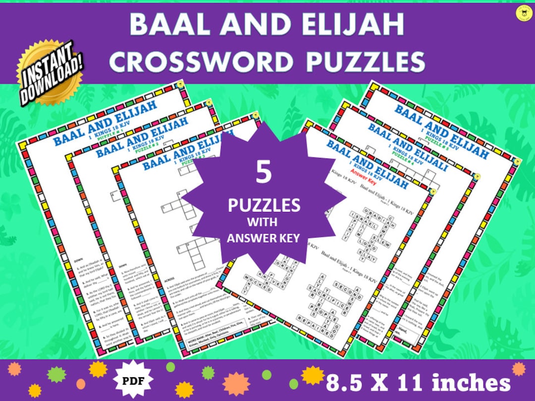 Baal and Elijah Bible Crossword Puzzle: Church Activity (instant ...
