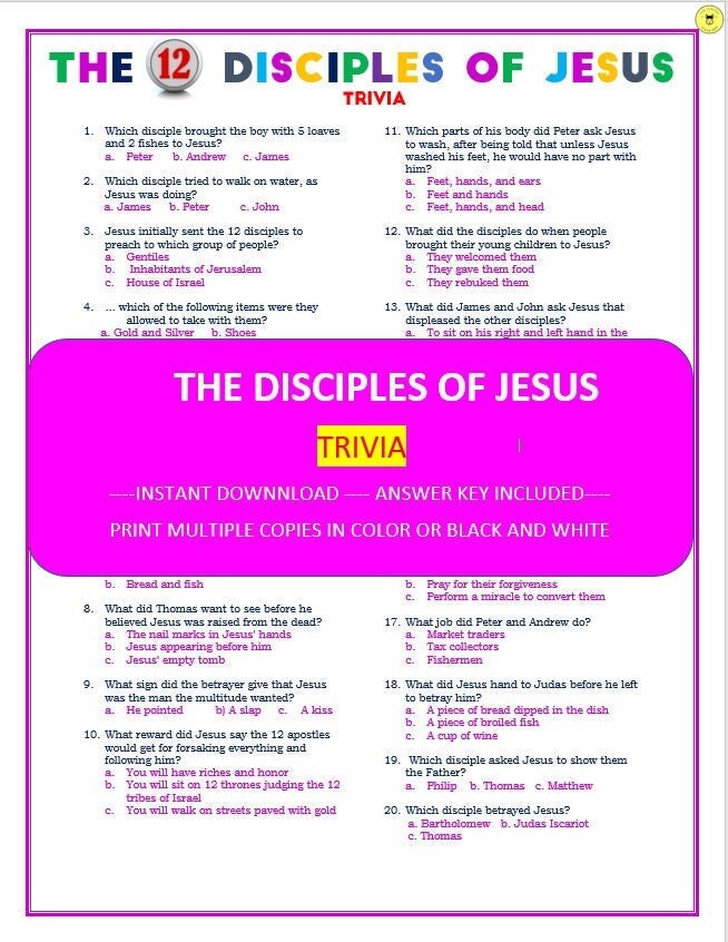 Disciples of Jesus Trivia Game: Church Bible Study (PDF) - Etsy