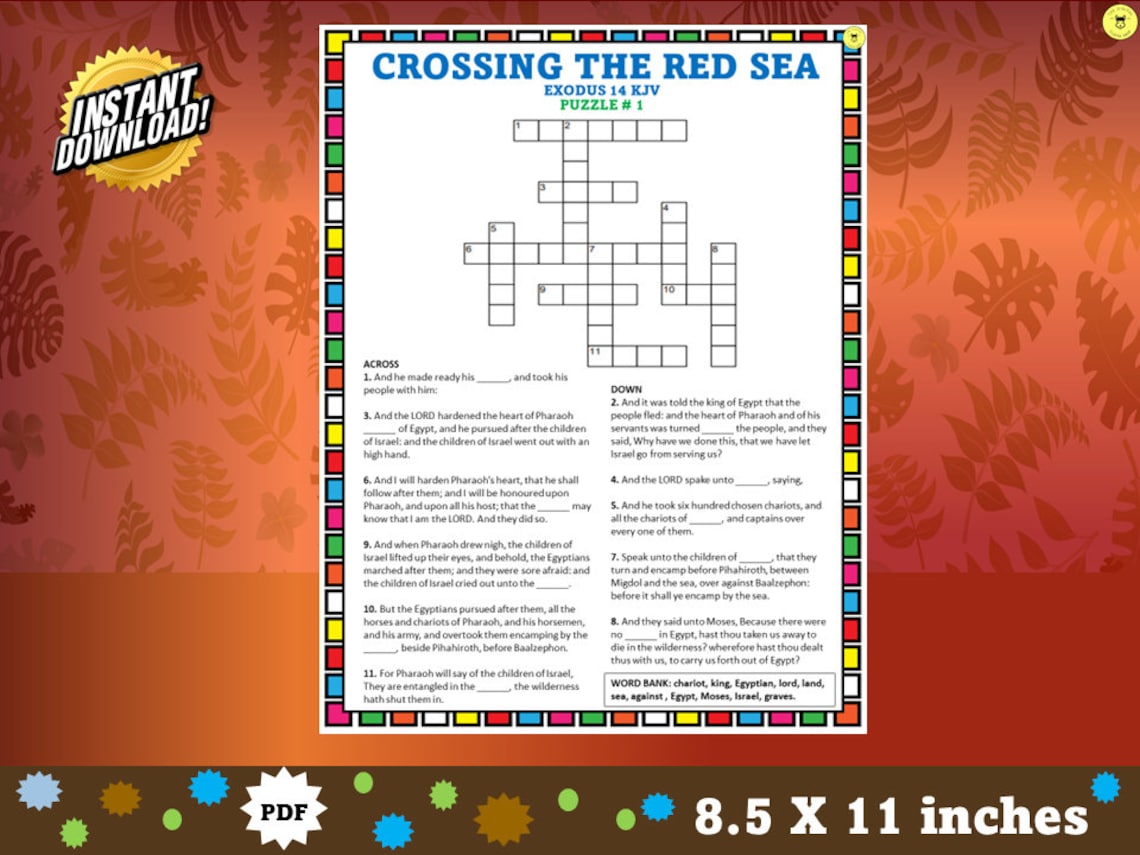 Bible Crossword Puzzle | Crossing the Red Sea Crossword Puzzle | Bible ...