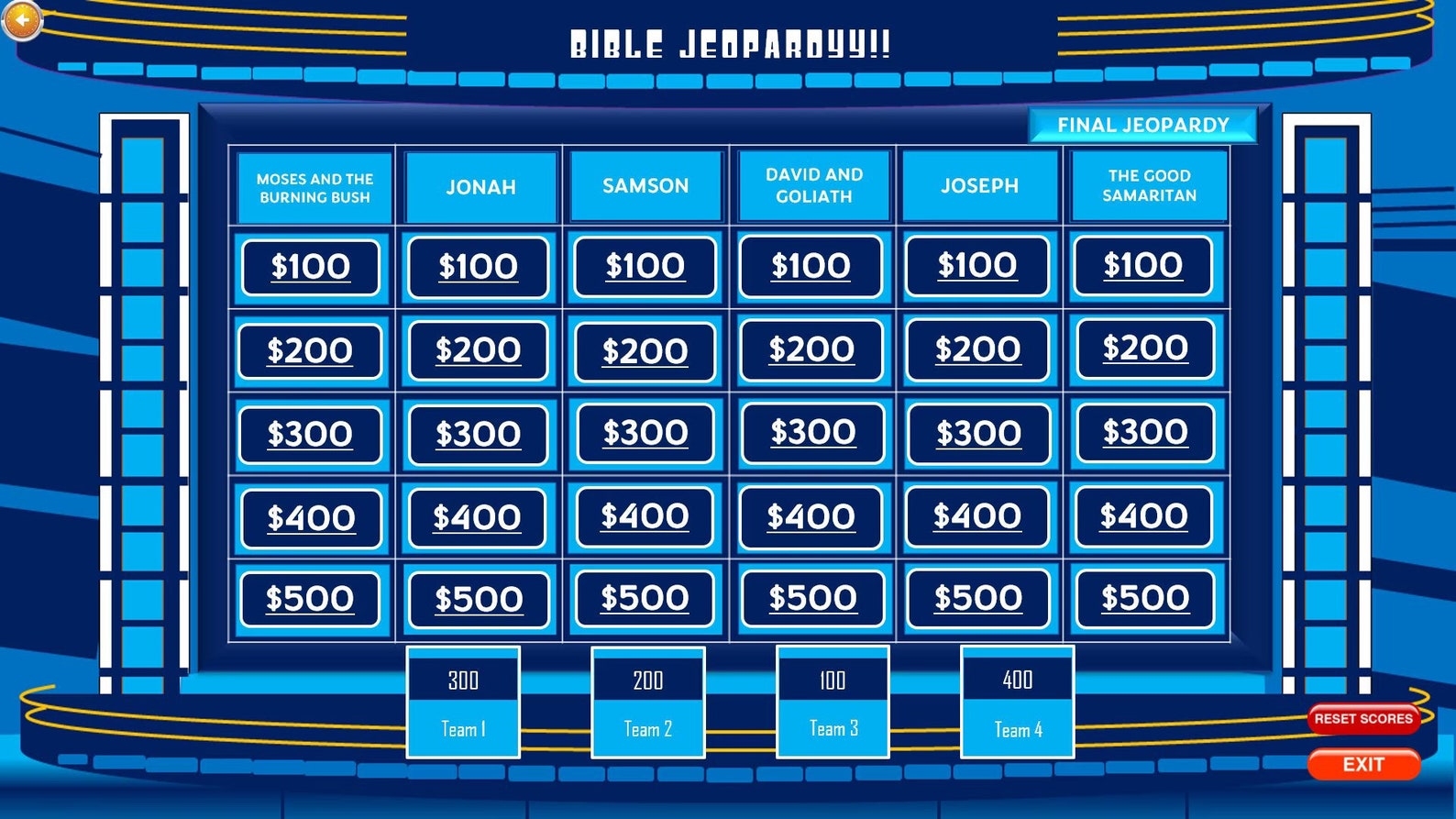 Bible Jeopardy Bible Jeopardyy on Bible Stories trivia Party Games ...