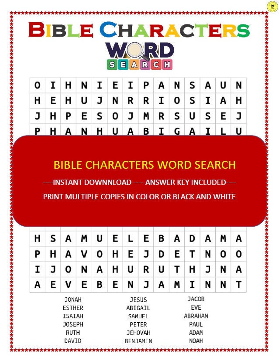 Bible Characters Word Search |bible Characters Printable | Instant ...