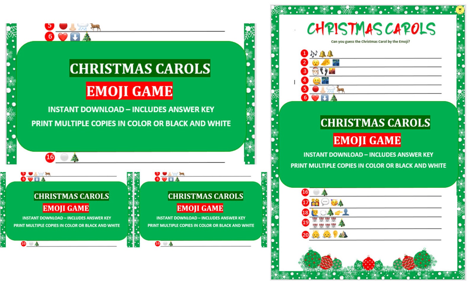 Christmas Carols Emoji Game: Printable Quiz (instant Download) - Etsy