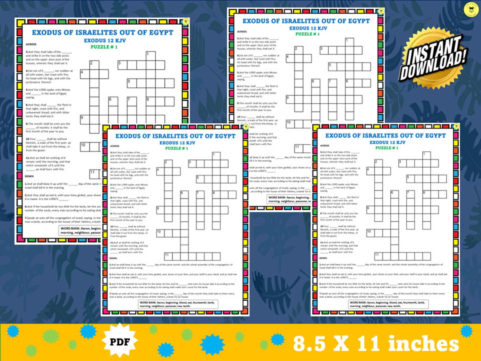 Exodus of Israelites Crossword Puzzle: Bible Study Activity (instant ...