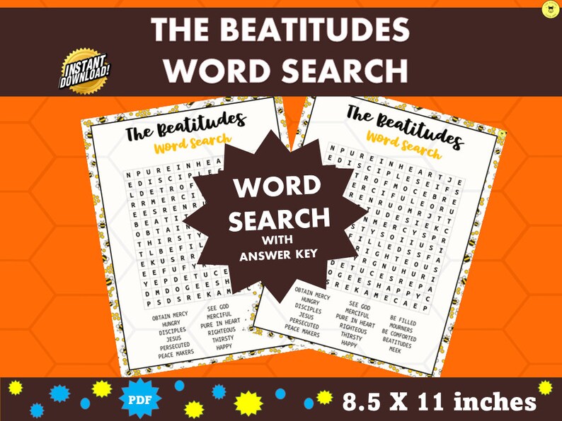 Beatitudes Word Search |bible Beatitudes Game Printable | Sunday School ...