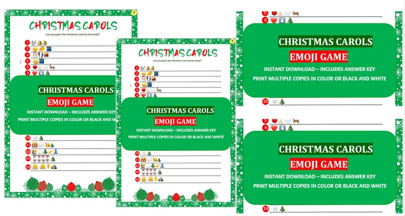 Christmas Carols Emoji Game: Printable Quiz (instant Download) - Etsy