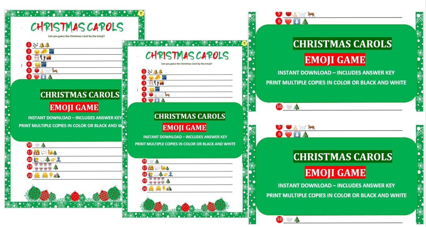 Christmas Carols Emoji Game: Printable Quiz (instant Download) - Etsy