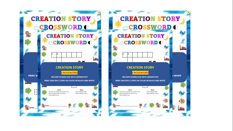 Creation Story Crossword: Fun Printable Activity (PDF Download) - Etsy