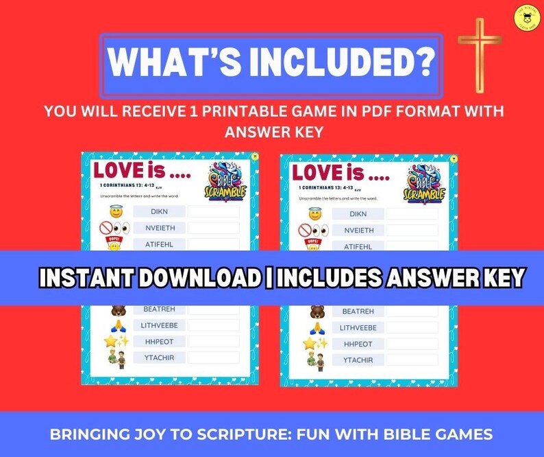 Bible Word Scramble Love is 1 Corinthians 13:4-13 Game Printable Bible ...