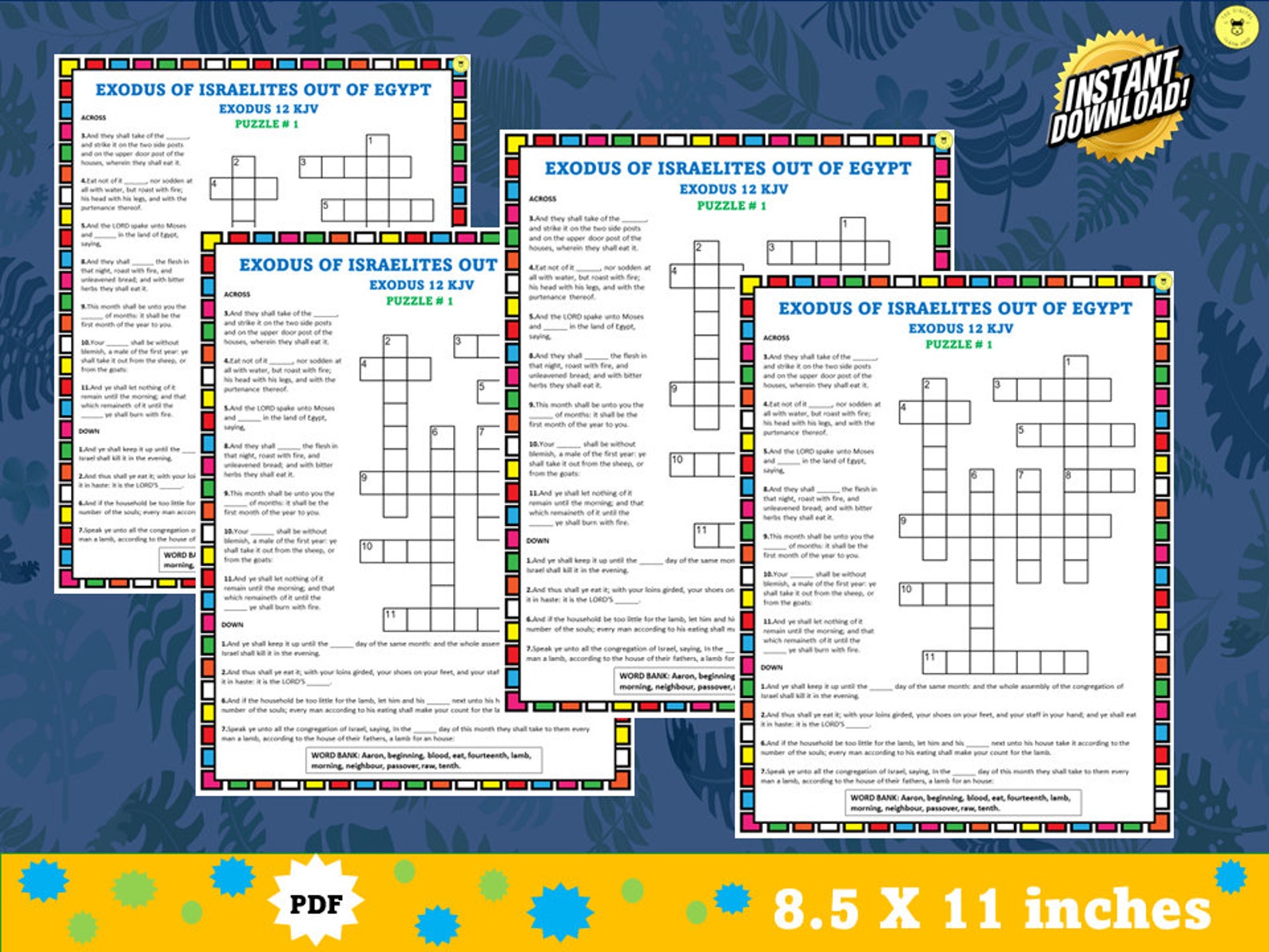 Exodus of Israelites Crossword Puzzle: Bible Study Activity (instant ...