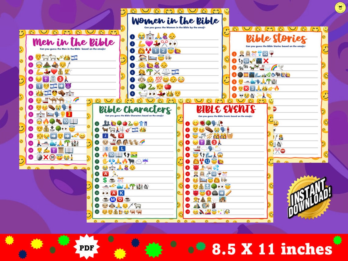 Bible Emoji Games Printable Bundle Bible Emoji Quiz Bundle church and ...
