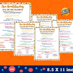 Beatitudes Fill-in-the-blanks Game: Bible Printable (instant Download ...