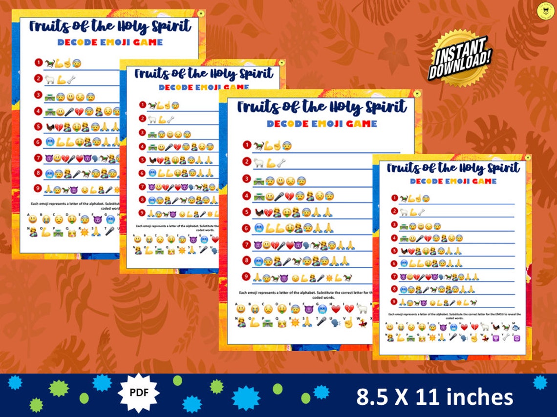 Fruits of the Holy Spirit Emoji Decode Game: Fun Printable (instant ...