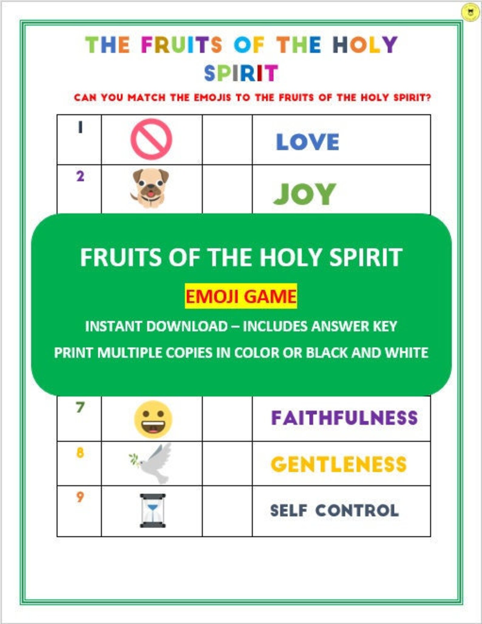 Fruits of the Holy Spirit Emoji Game: Sunday School Printable (PDF) - Etsy