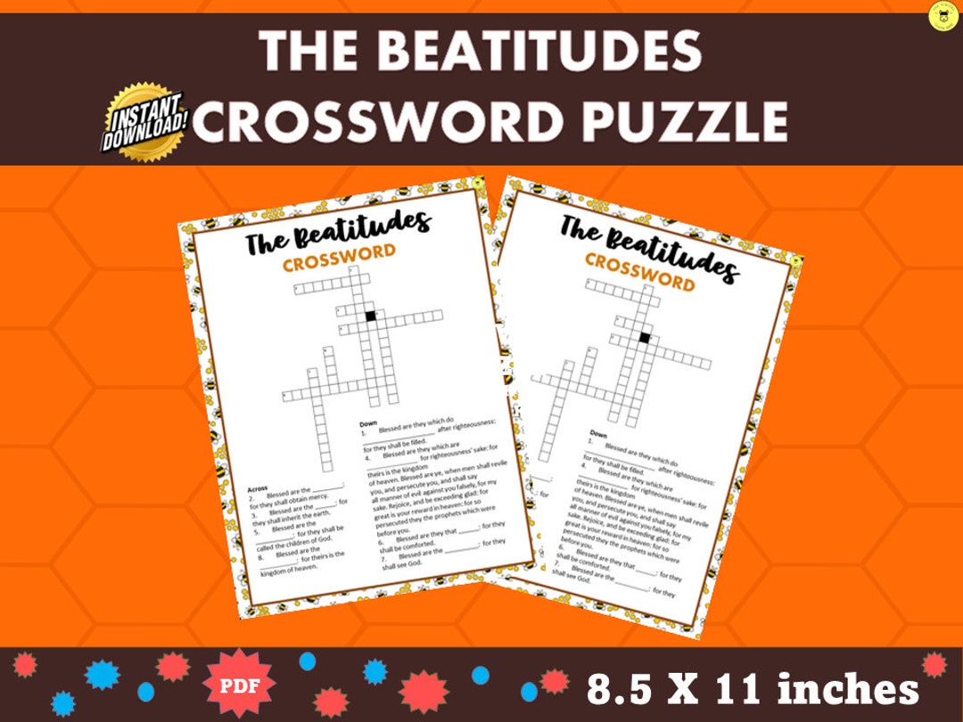 Bible Beatitudes Crossword Puzzle: Church Study Activity (instant ...