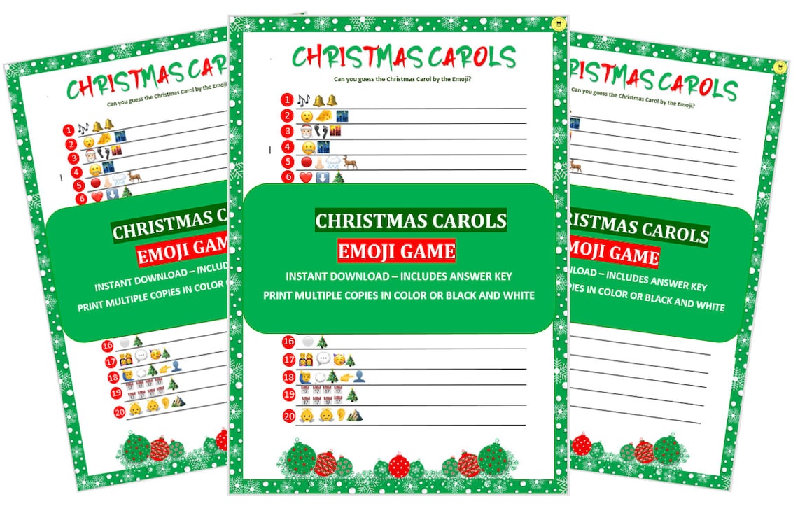 Christmas Carols Emoji Game: Printable Quiz (instant Download) - Etsy