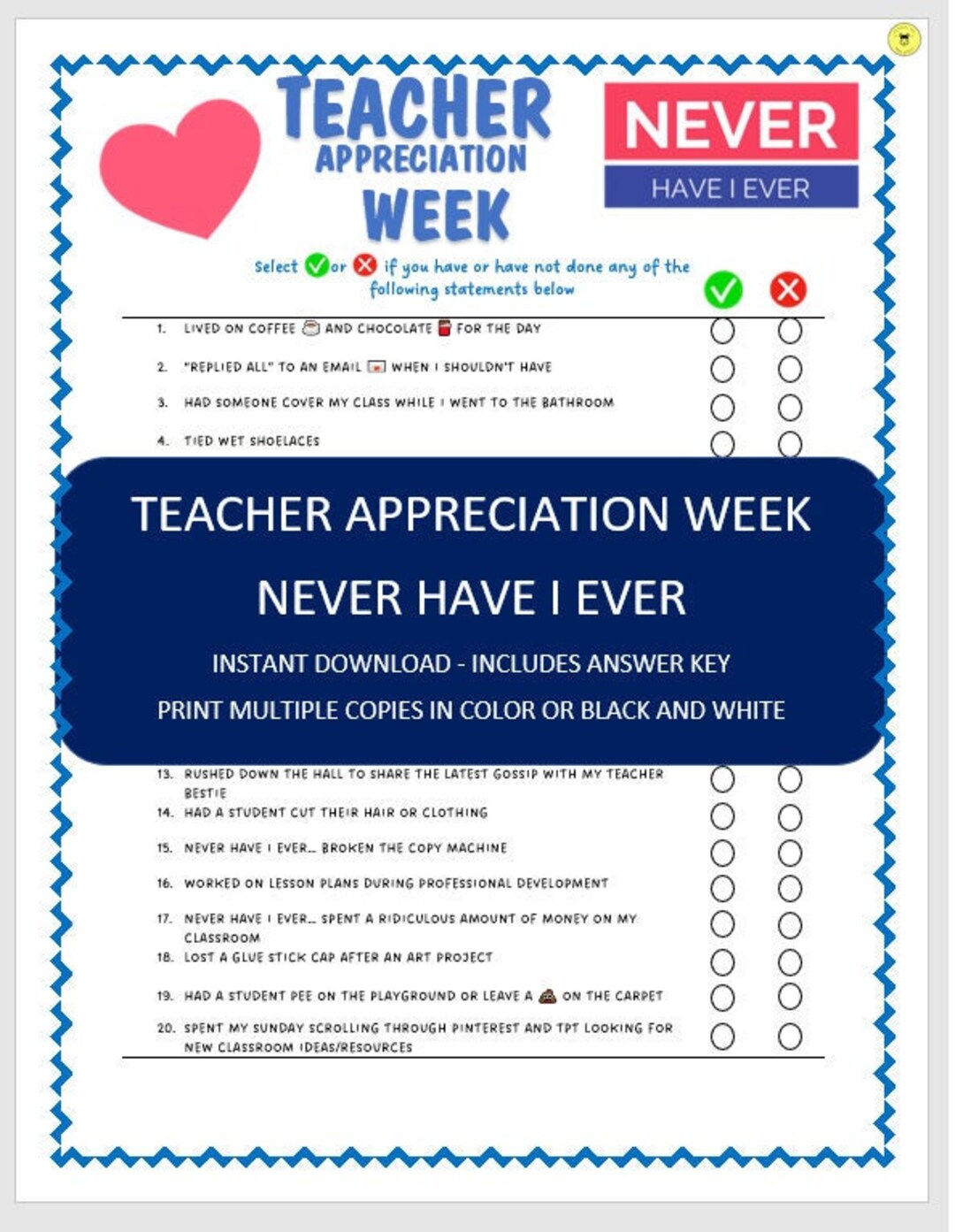 Teacher Appreciation Week Game | Never Have I Ever Game | Zoom or in ...