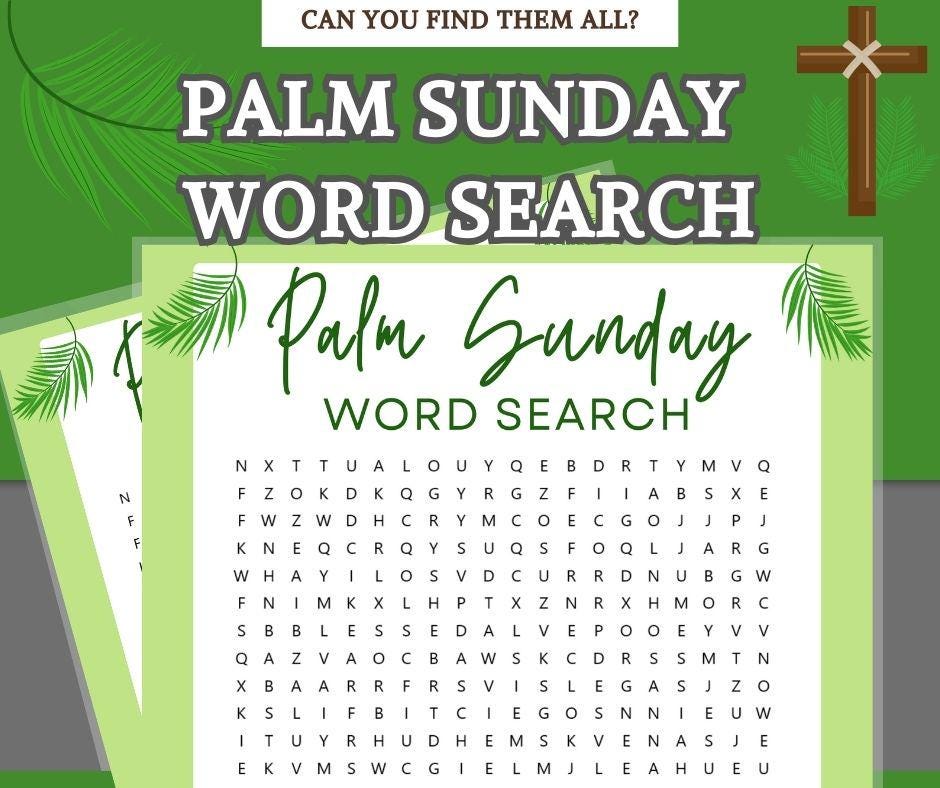 Palm Sunday Word Search |bible Palm Sunday Game Printable | Instant ...