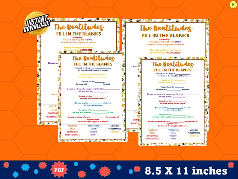 Beatitudes Fill-in-the-blanks Game: Bible Printable (instant Download ...