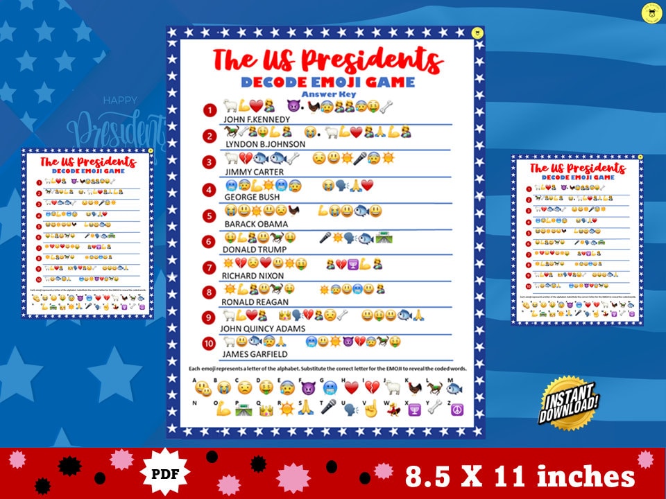 US President Emoji Decode Puzzle: Fun Printable Activity (instant ...