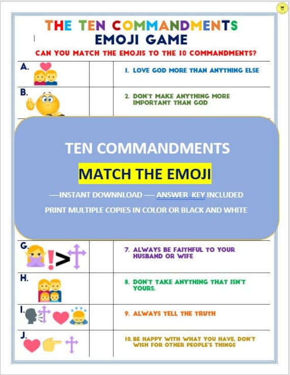 Bible Ten Commandments Emoji Matching Game Printable 10 - Etsy New Zealand