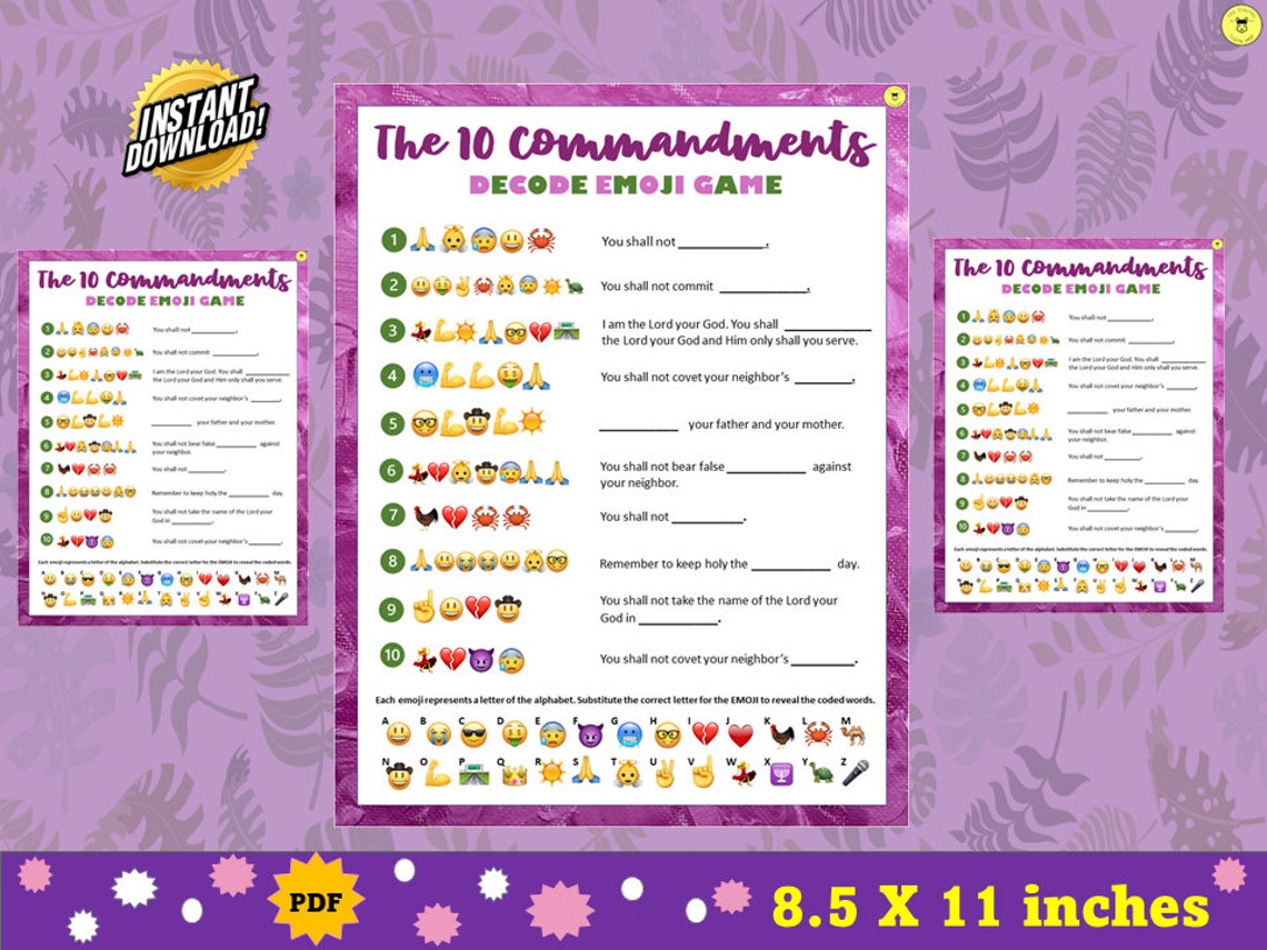 10 Commandments Emoji Decode Game: Fun Printable Activity (instant ...