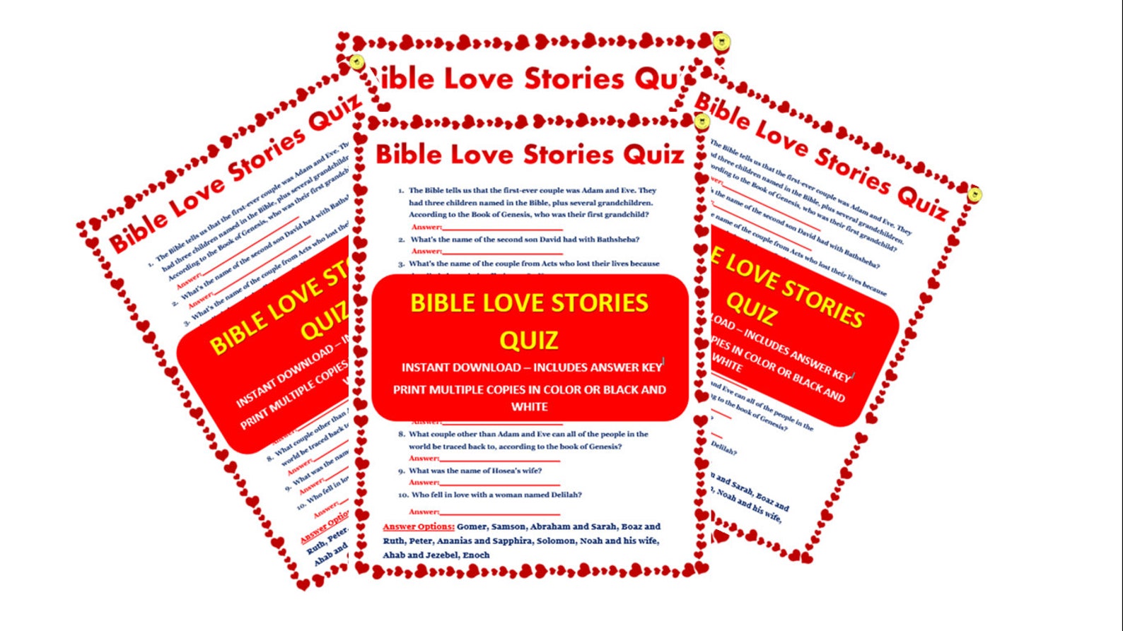 Bible Love Stories Quiz Valentine's Church Small Group Activity Game ...