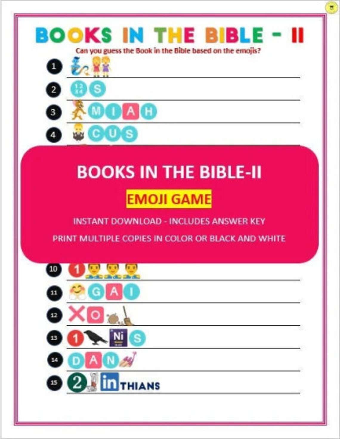 Bible Emoji Games Printable Bundle Bible Emoji Quiz Bundle - Etsy