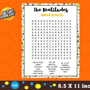 Beatitudes Word Search: Bible Game Printable (PDF) - Etsy