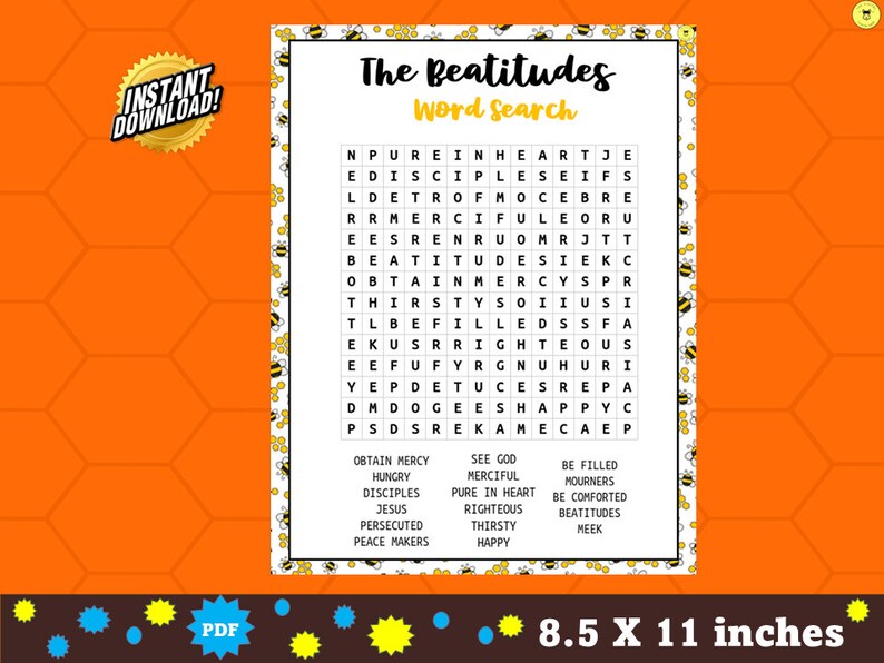 Beatitudes Word Search: Bible Game Printable (PDF) - Etsy