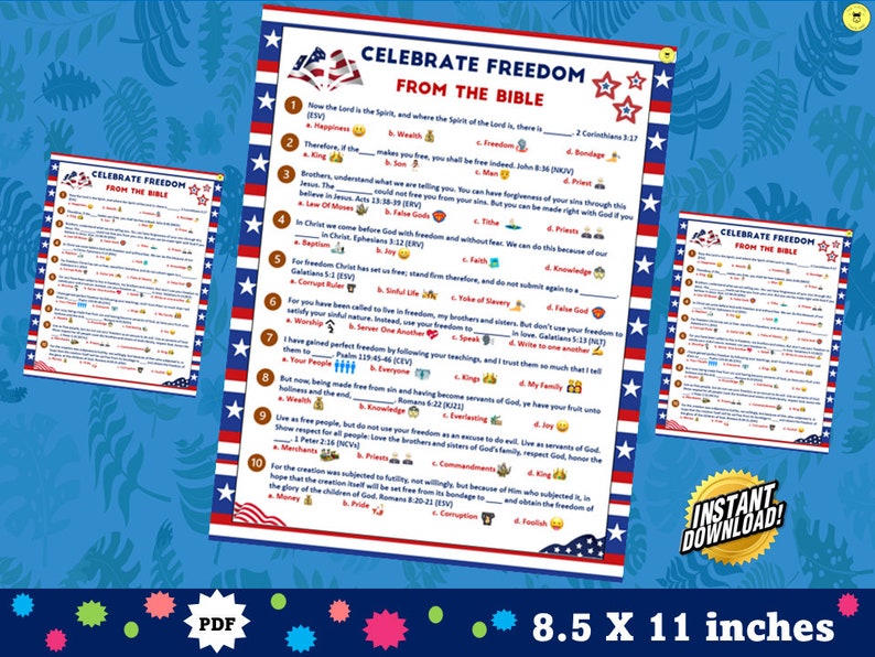 Freedom Bible Trivia Game Printable |celebrate Freedom From the Bible ...