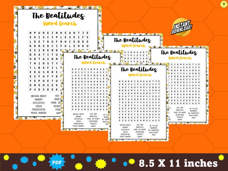 Beatitudes Word Search: Bible Game Printable (PDF) - Etsy