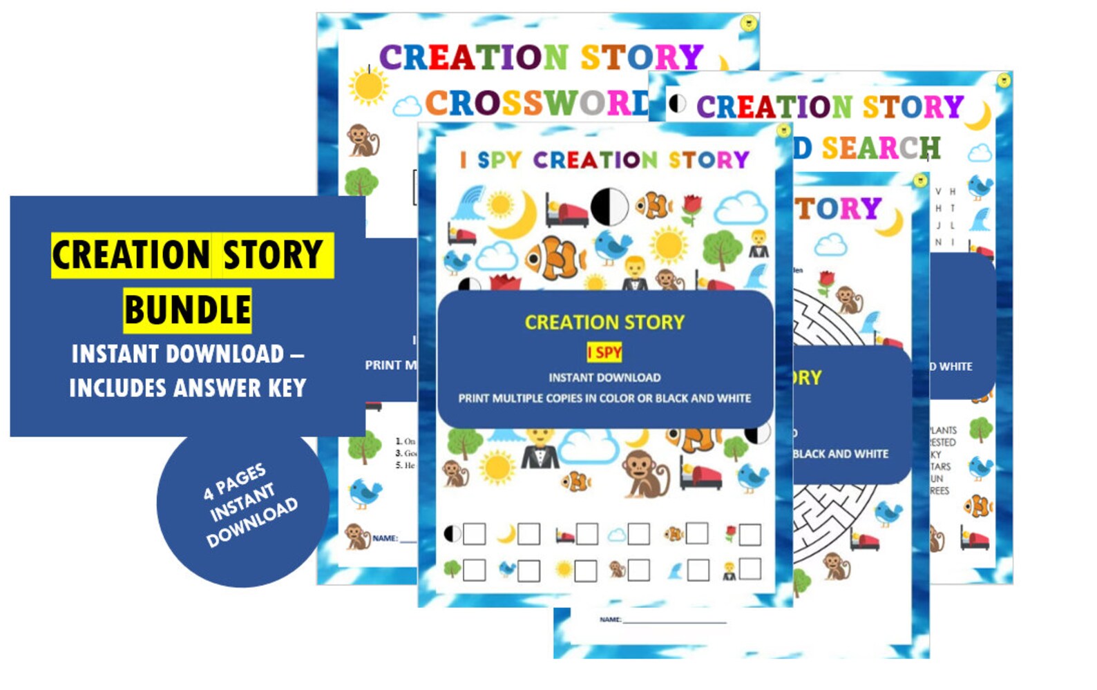 Creation Story Activity Bundle: I Spy, Maze, Crossword (printable ...