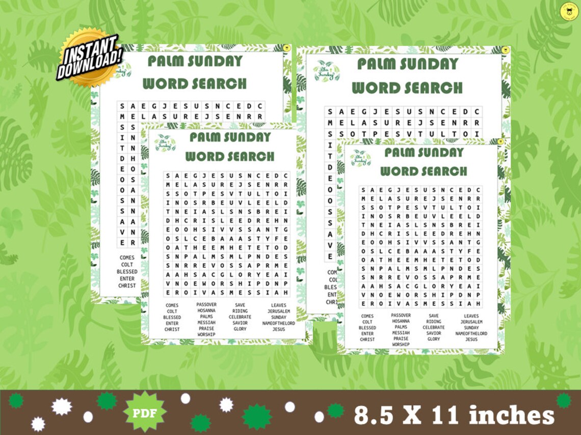 Palm Sunday Word Search bible Palm Sunday Game Printable Instant ...