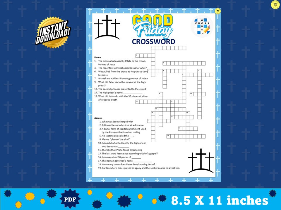 Good Friday Crossword Puzzle: Bible Study Game (PDF) - Etsy