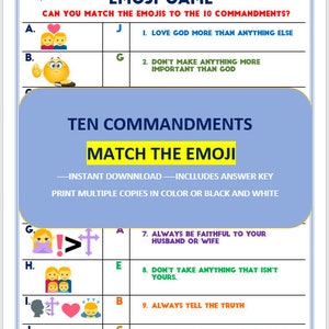 Ten Commandments Emoji Matching Game (PDF Printable) - Etsy