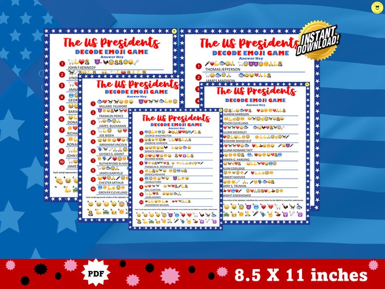 US President Emoji Decode Puzzle: Fun Printable Activity (instant ...