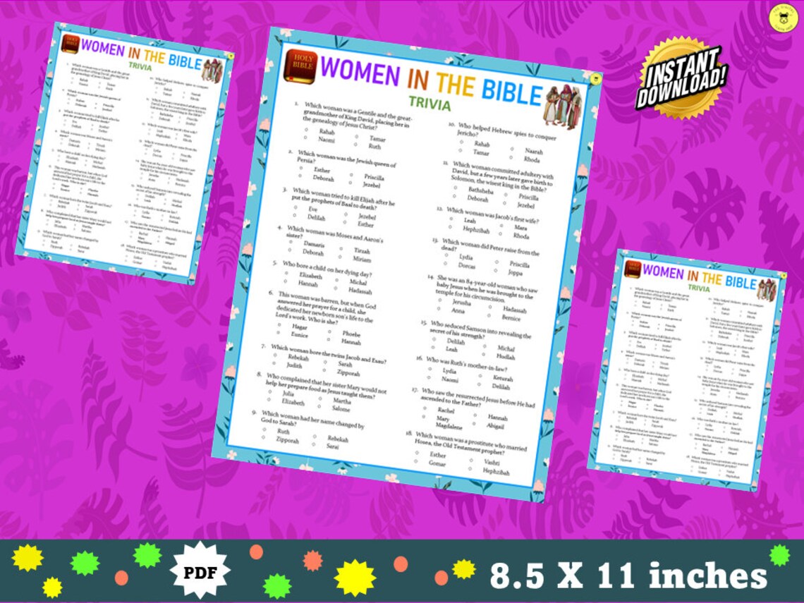 Women in the Bible Trivia Game Printable Women of the Bible Quiz church ...