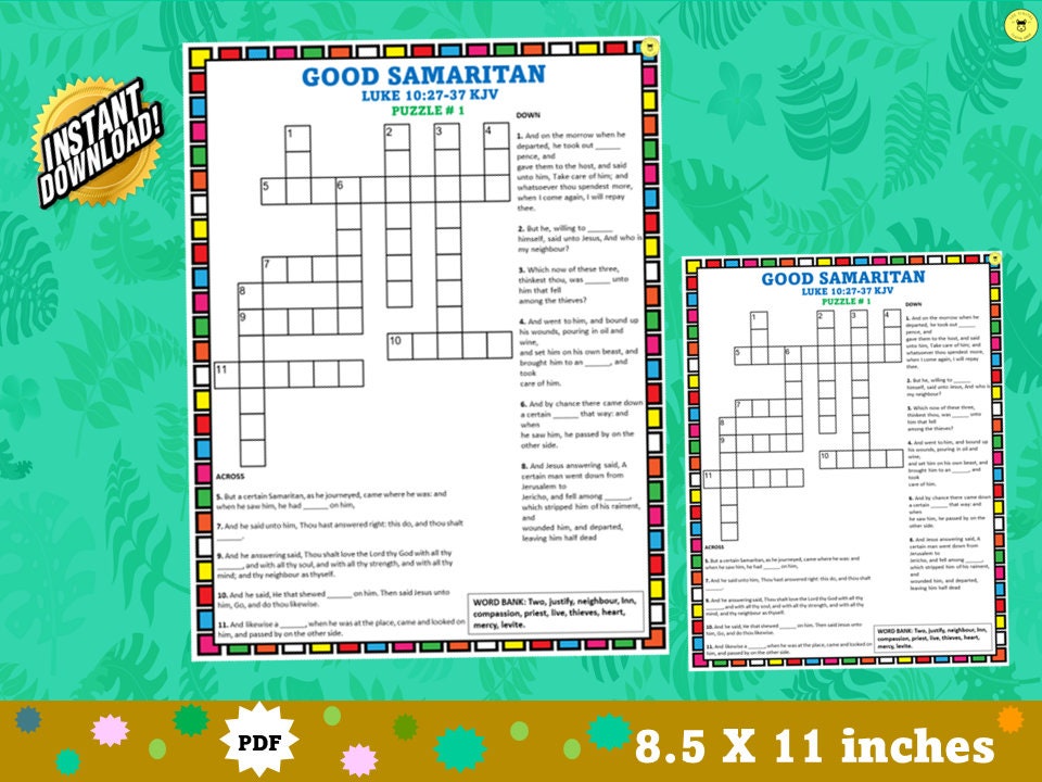 Bible Crossword Puzzle Good Samaritan Crossword Puzzle Bible