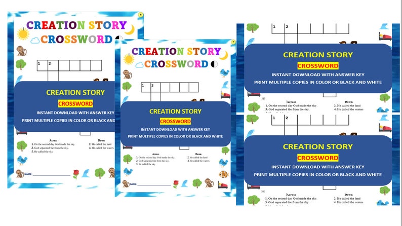 Creation Story Crossword: Fun Printable Activity (PDF Download) - Etsy
