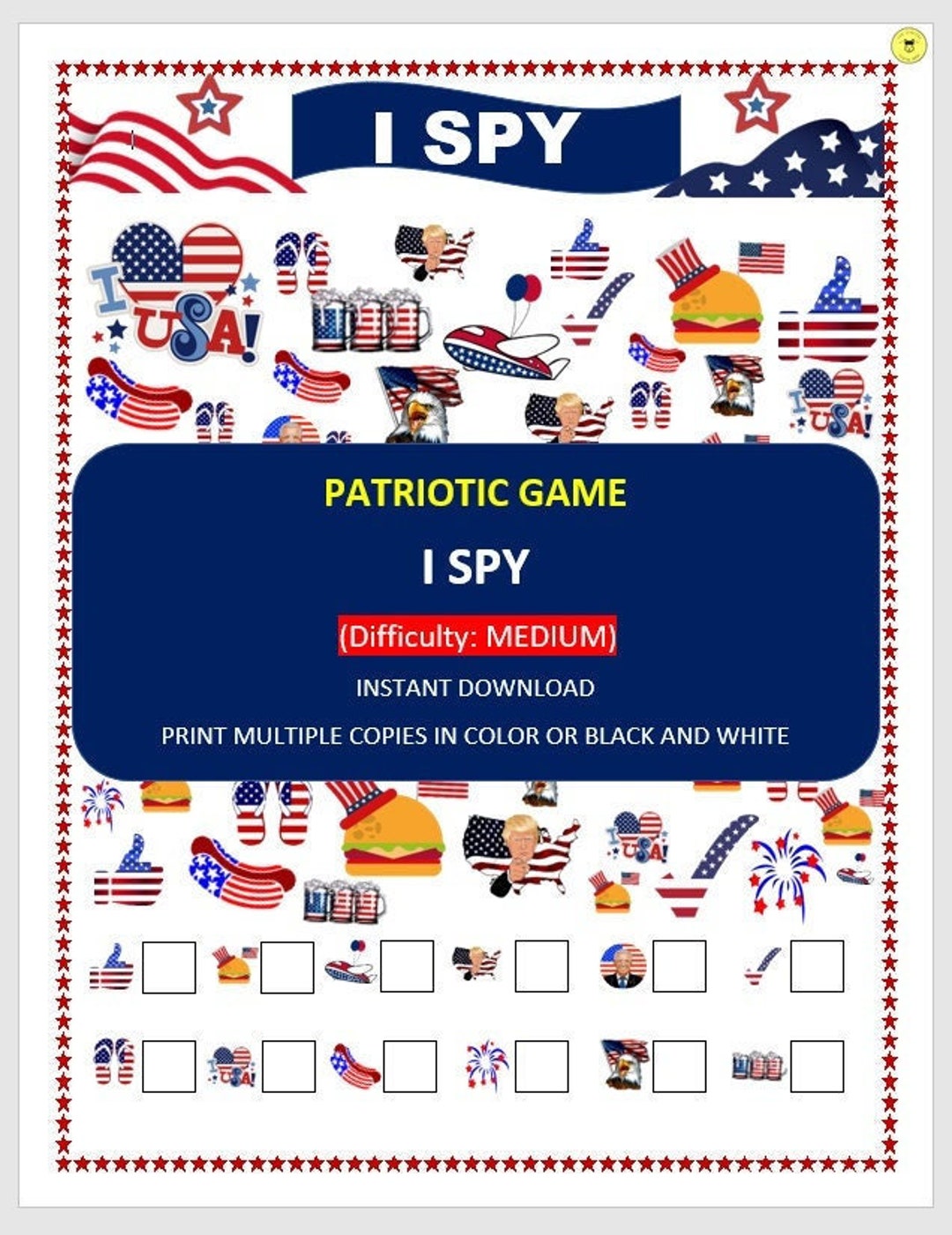 Patriotic Game I Spy July 4th fourth of July I Spy Activity - Etsy