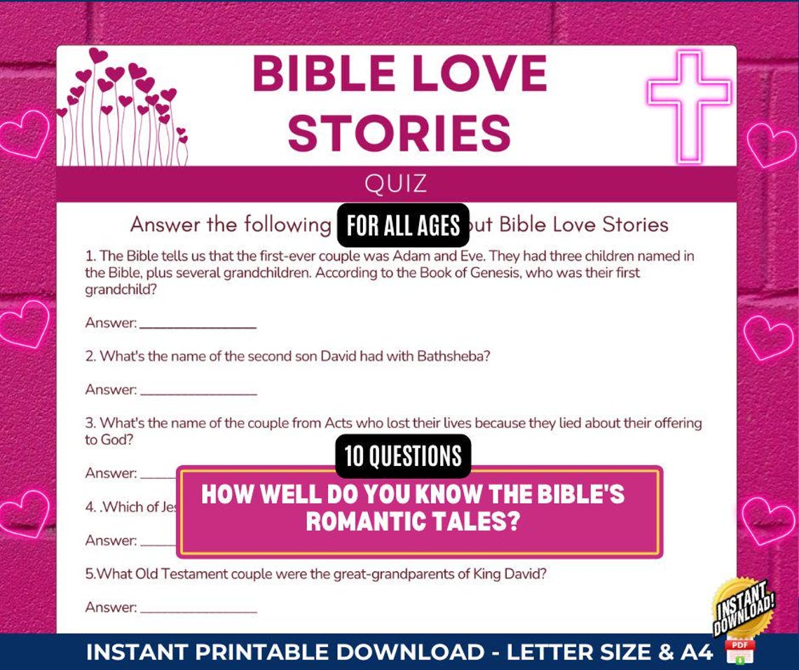 Bible Love Stories Quiz | Valentine's Church Small Group Activity Game ...