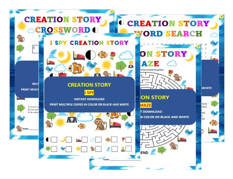 Creation Story Activity Bundle: I Spy, Maze, Crossword (printable ...