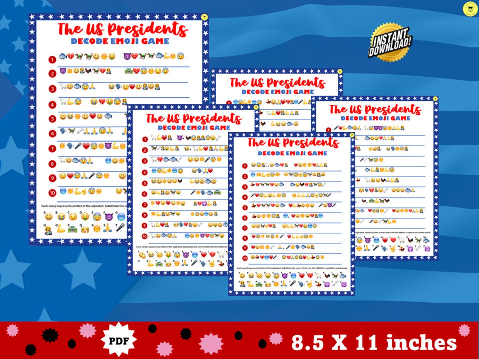 US President Emoji Decode Puzzle: Fun Printable Activity (instant ...