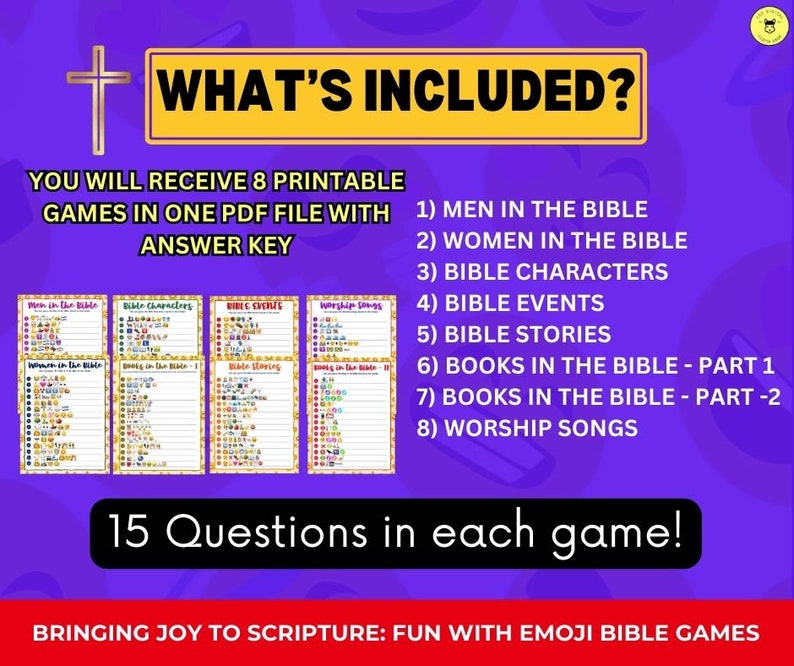 Bible Emoji Games Printable Bundle: Church Activity (instant Download ...