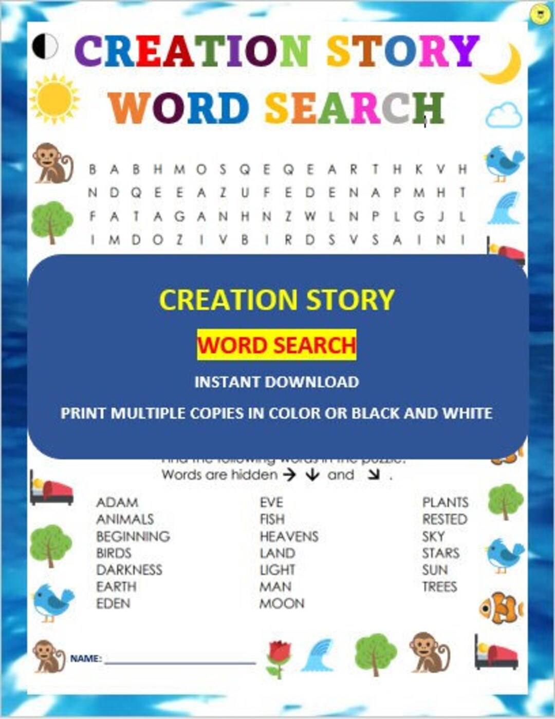 Creation Story Word Search: Fun Activity for Kids & Adults (PDF) - Etsy