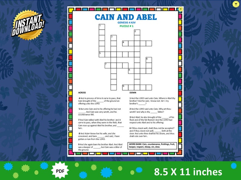 Crucigrama bíblico / Crucigrama de Caín y Abel / Biblia - Etsy México